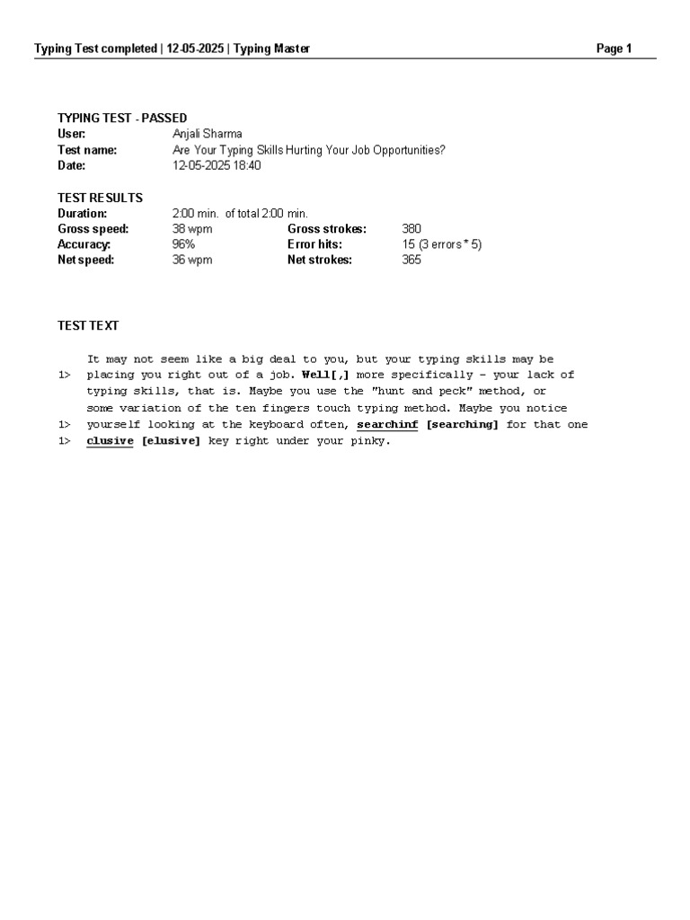 Typing Result | PDF