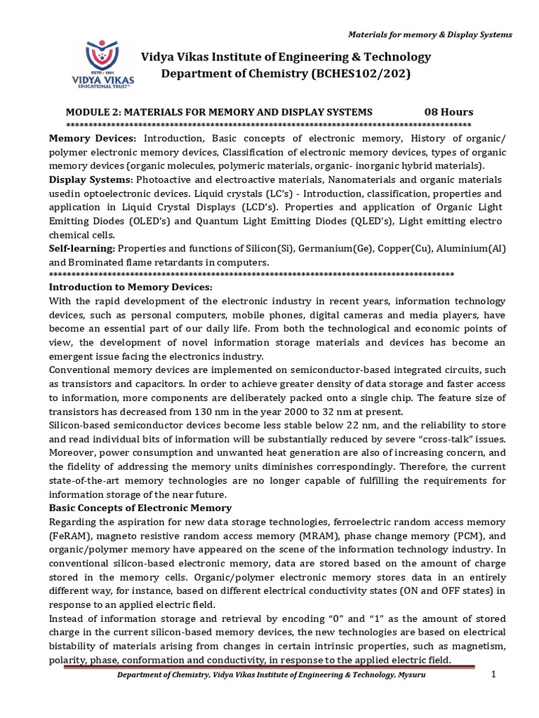 Chemistry Module 2 Cse-Ise | PDF | Liquid Crystal | Oled