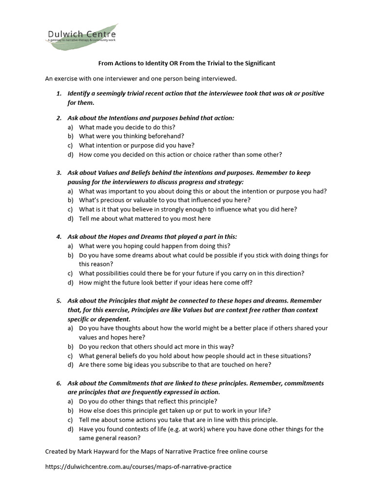 Narrative Practice Interview Exercise | PDF | Intention | Dream