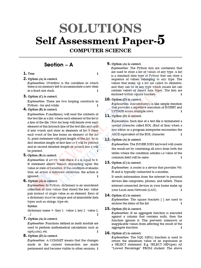 CS - Self Assessment Paper-5-Solution | PDF | World Wide Web | Internet ...