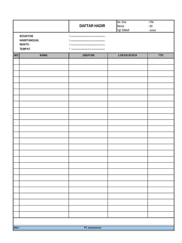 CONTOH FORMAT DAFTAR HADIR MEETING | PDF