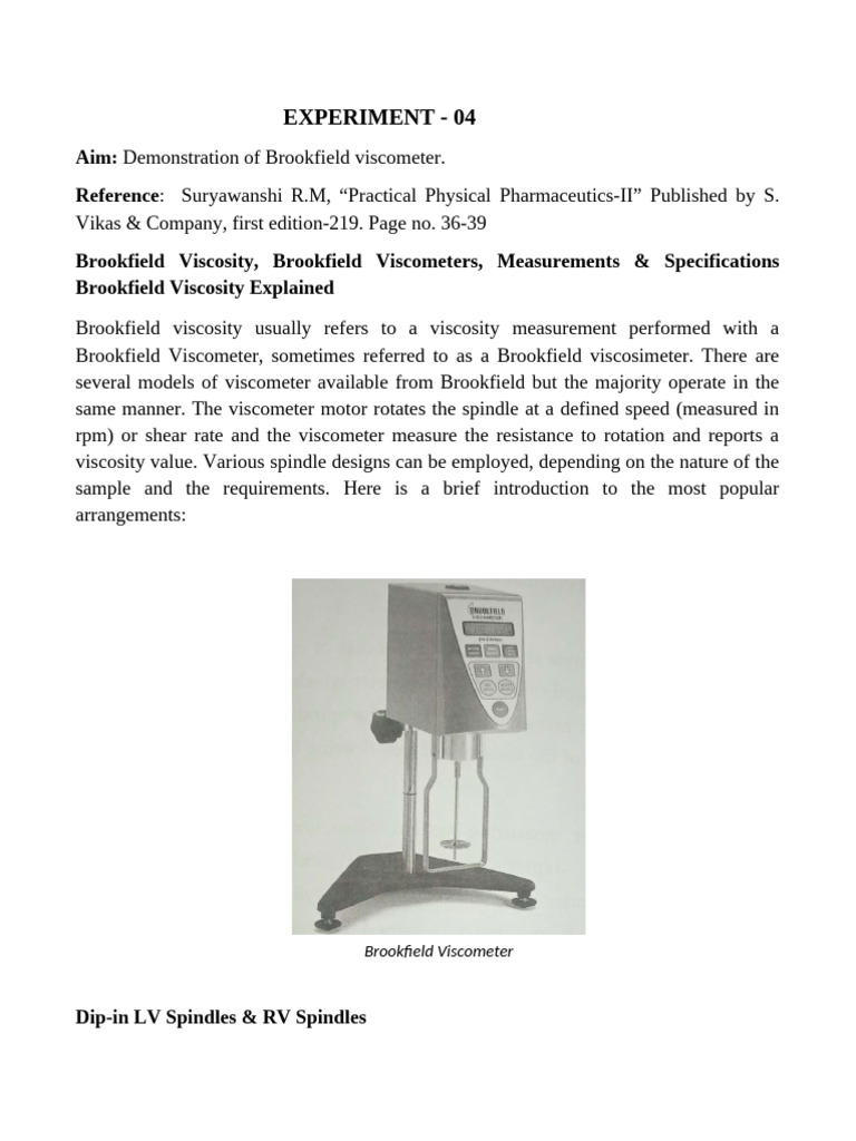 Brook-Field Viscometer | PDF | Physical Sciences | Continuum Mechanics