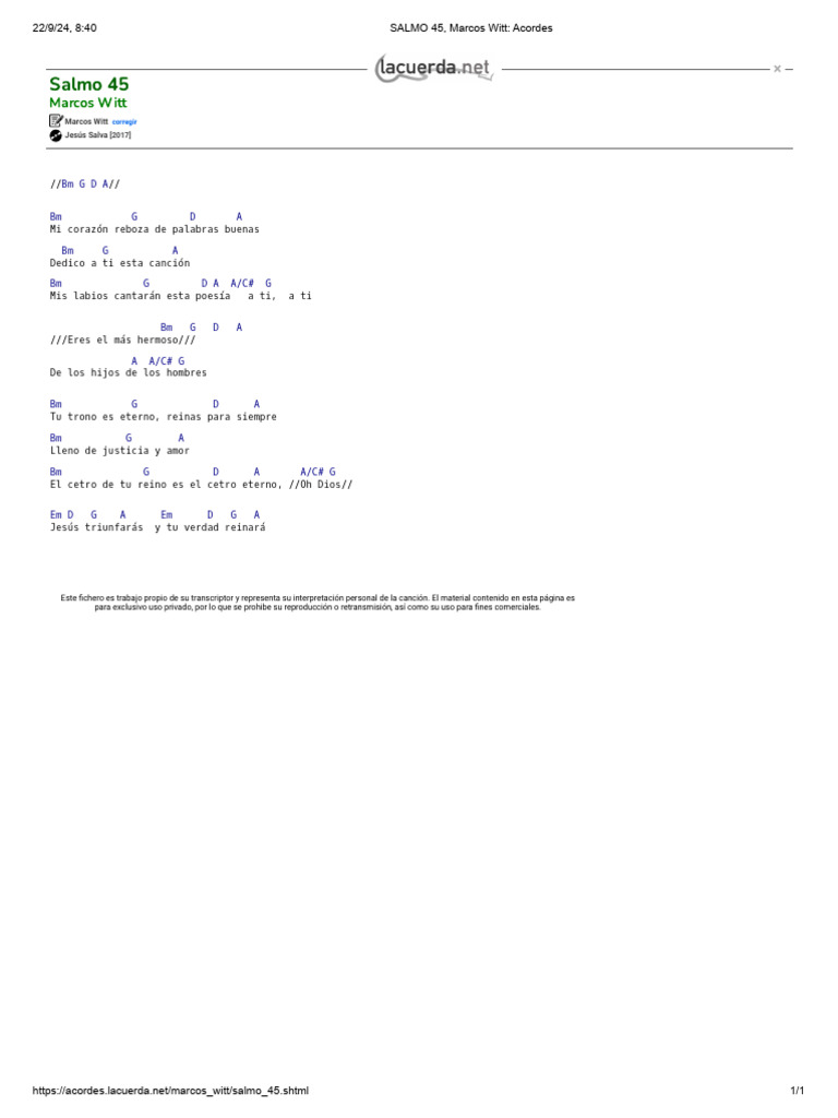 SALMO 45, Marcos Witt - Acordes | PDF