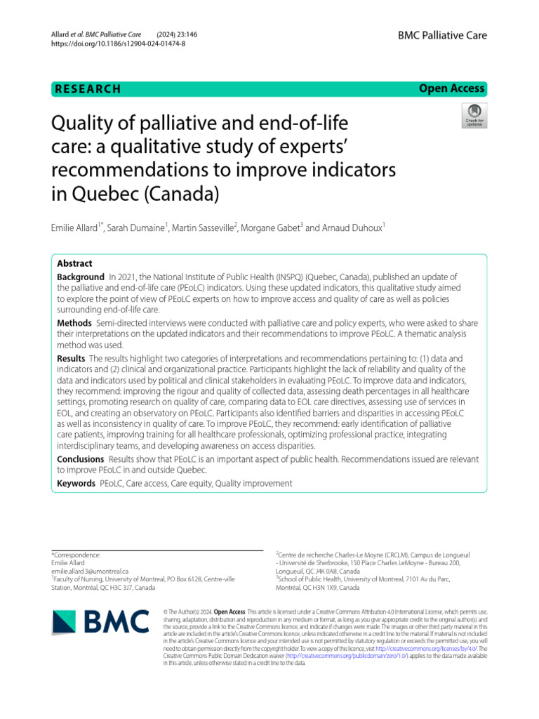 Quality of Palliative and End-Of-Life | PDF | End Of Life Care ...