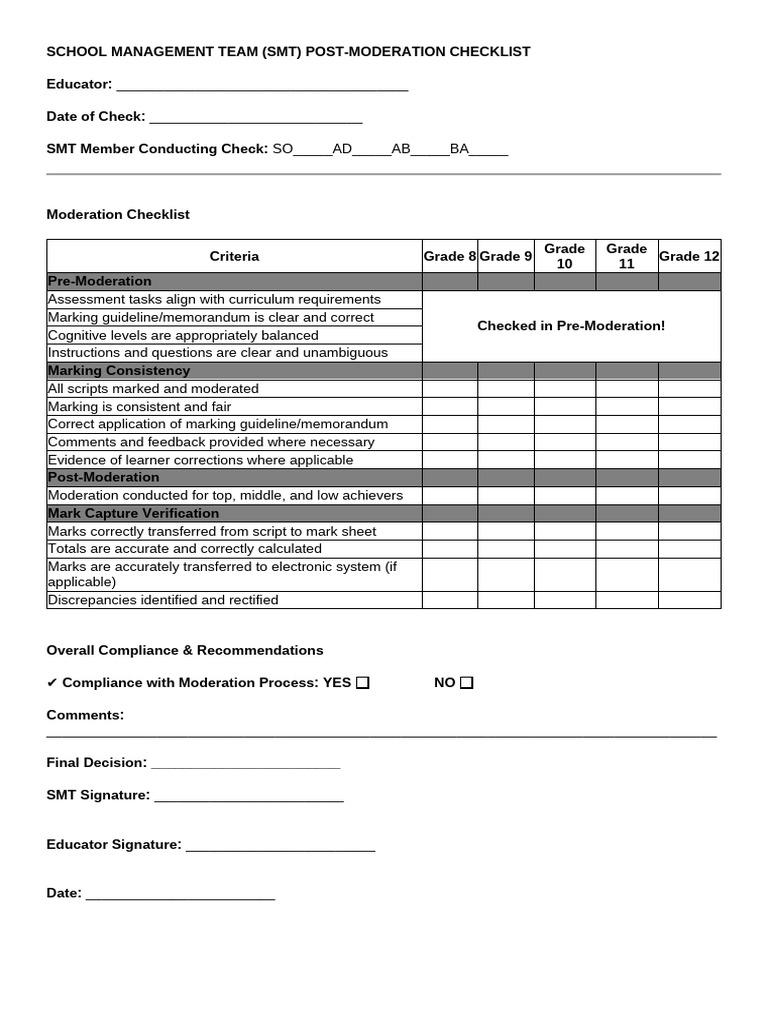 POST MODERATION CHECK | PDF