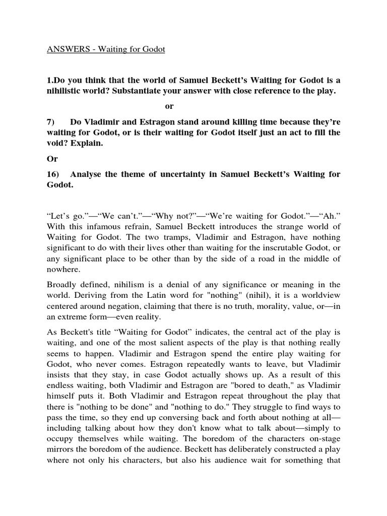 Waiting For Godot Question and Answers | PDF | Existentialism