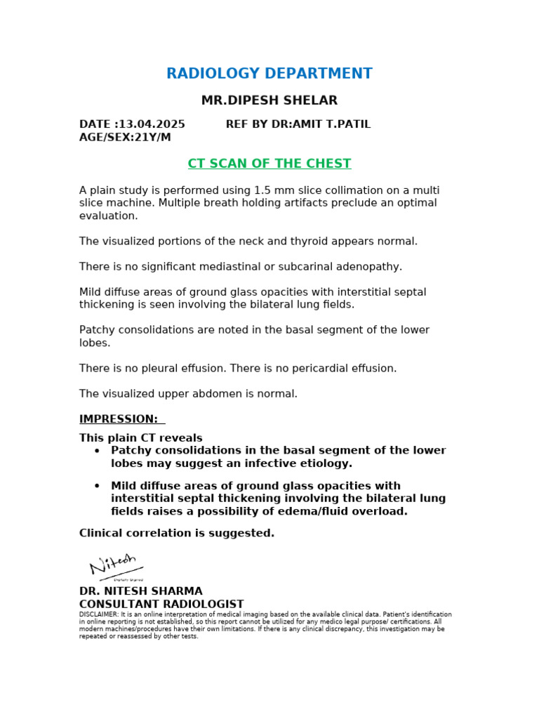 MR - DIPESH SHELAR Chest Plain | PDF