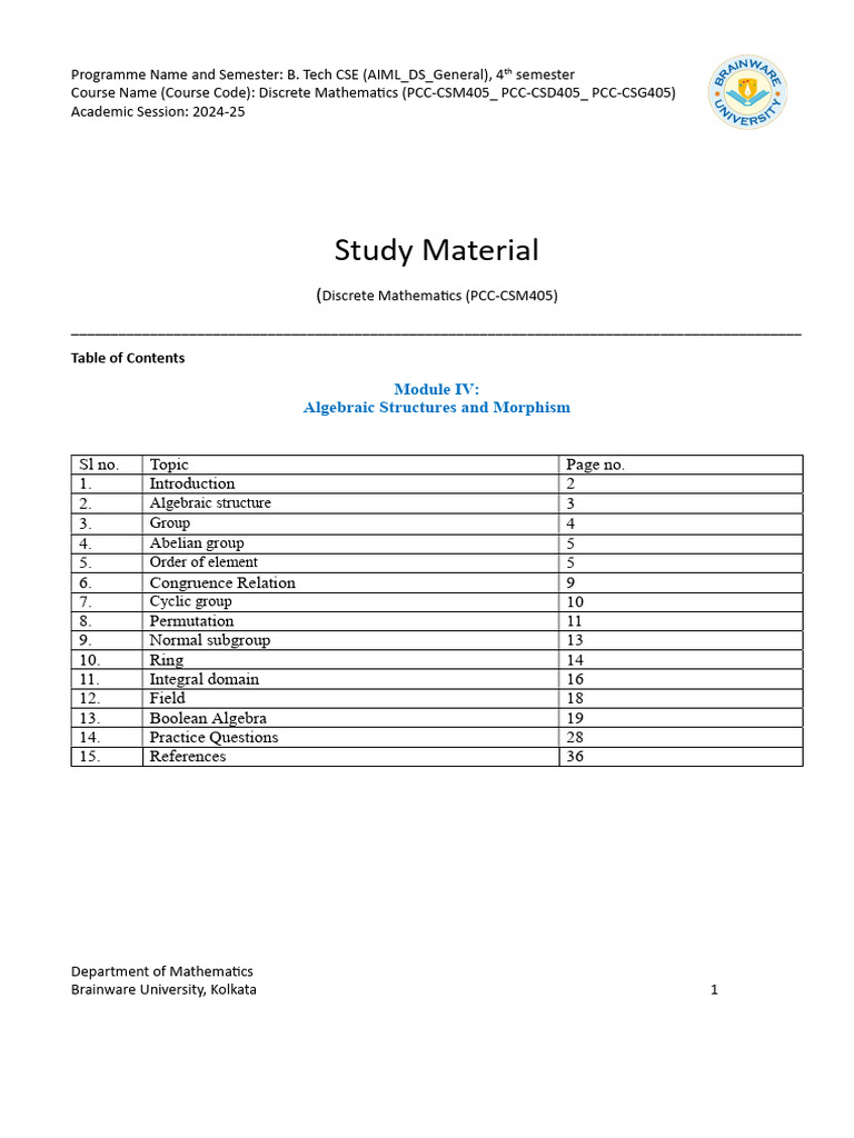 Module-4 - Algebric Structure and Morphism | PDF | Group (Mathematics) | Group Theory