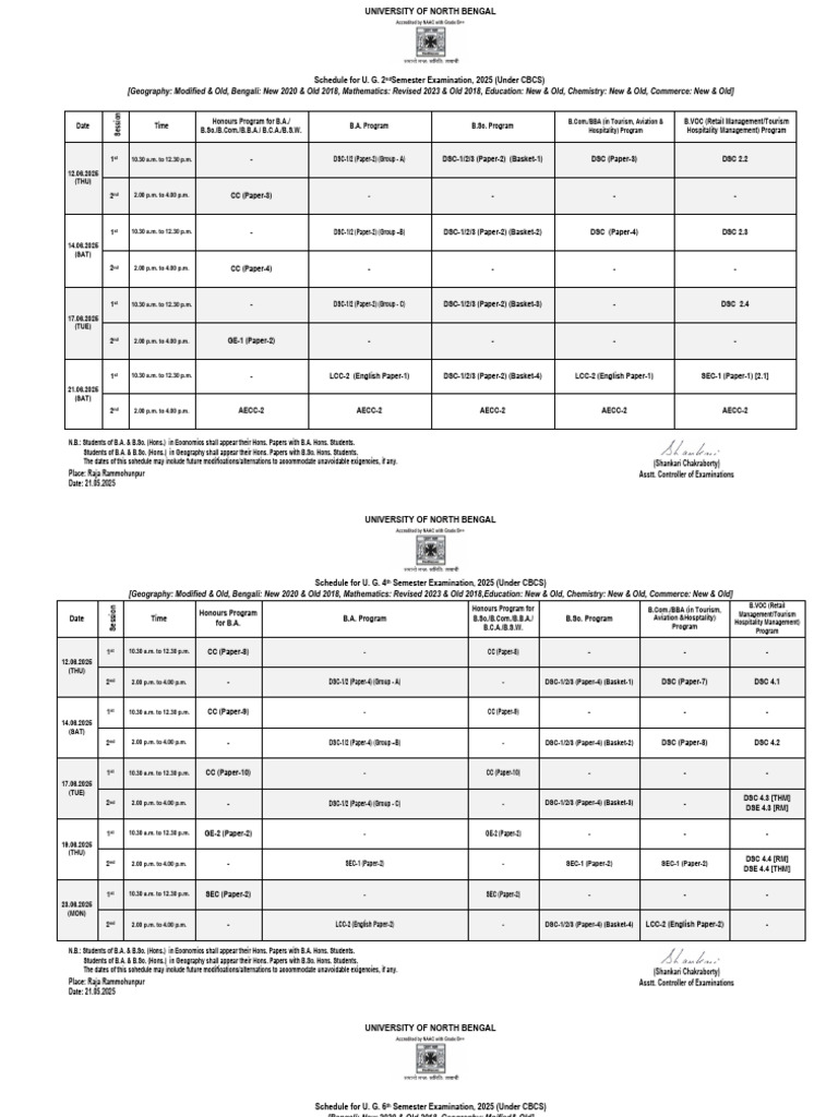 Program for 2nd, 4th & 6th Sem Exam. 2025 (CBCS) | PDF | Career And Technical Education ...