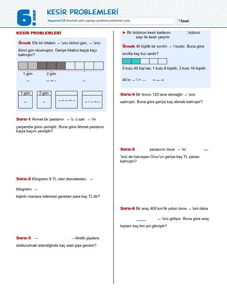 6 Kesirlerle Problemleri | PDF