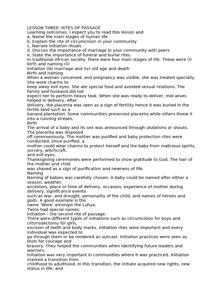 Lesson 3. Rites of Passage | PDF | Funeral | Marriage
