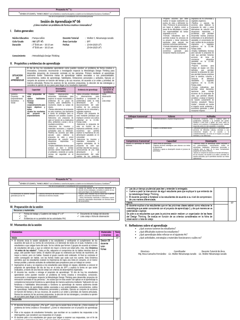SESION 06 23-04-2025 3° y 4° (Design Thinking) | PDF | Aprendizaje | El pensamiento de diseño