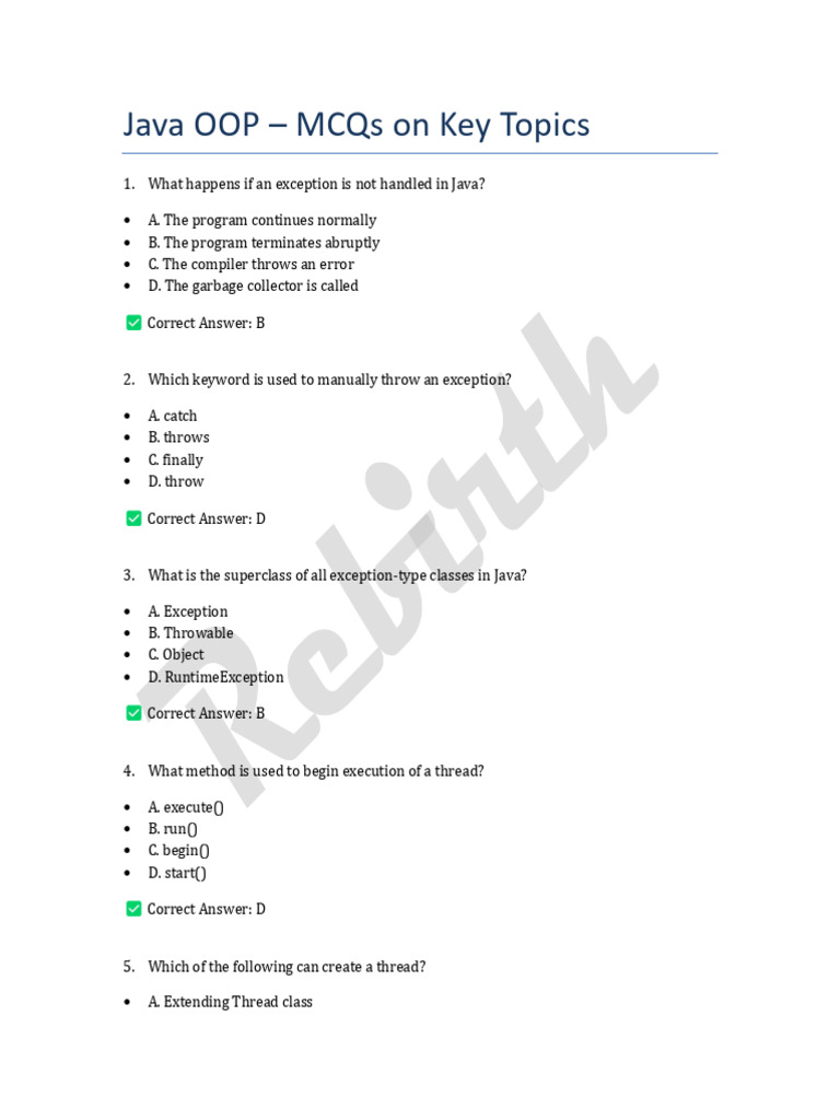 Java OOP MCQ Important Topics PDF | PDF | Method (Computer Programming) | Class (Computer ...