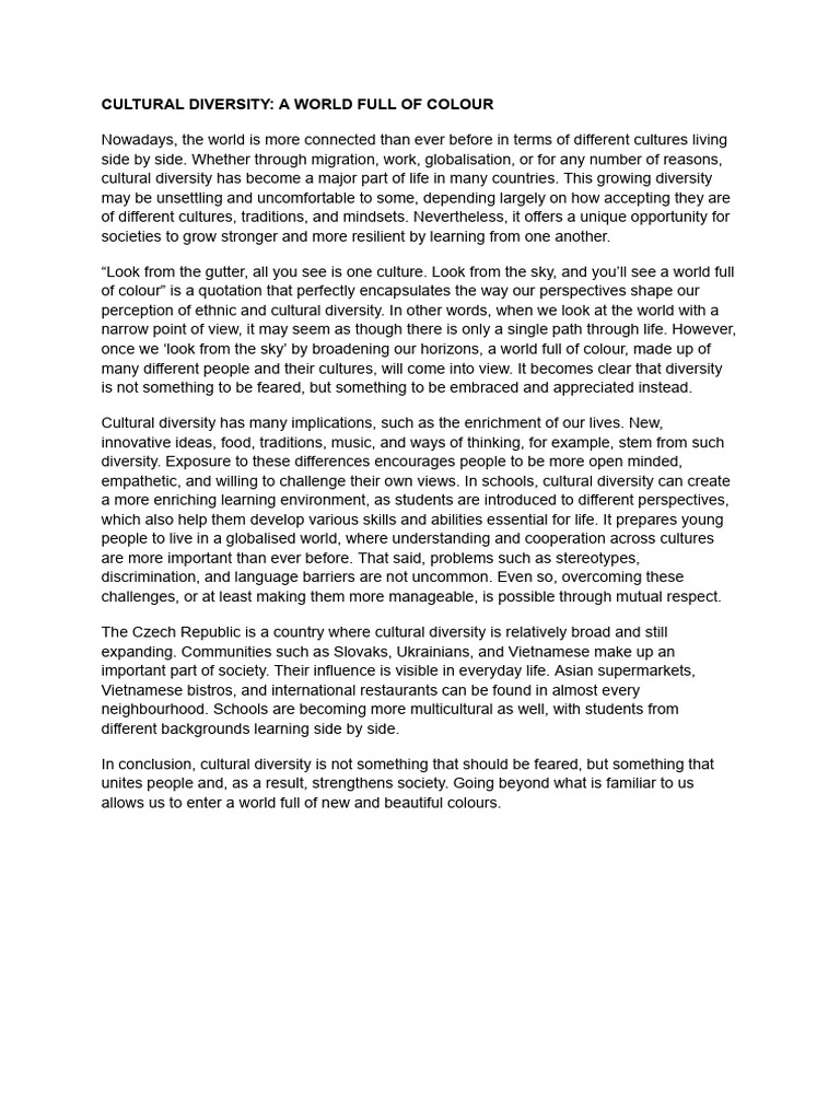 Cultural Diversity Essay | PDF | Multiculturalism | Globalization