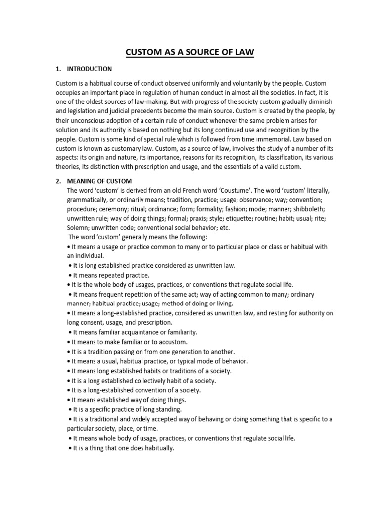 Custom As A Source of Law | PDF | Sources Of Law | Common Law