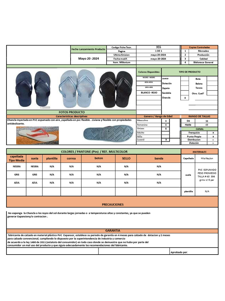 Ficha Tecnica Chanclas | PDF | Calzado | Pie