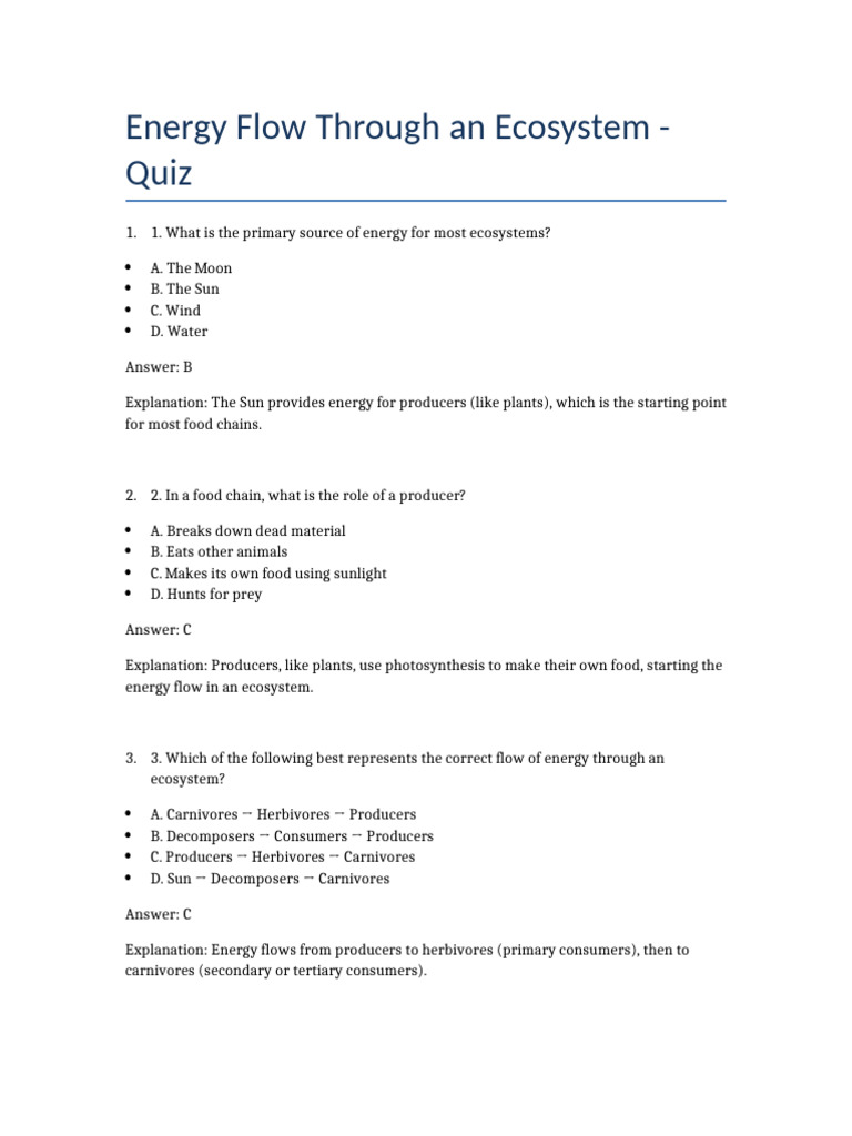 Energy Flow Quiz | PDF