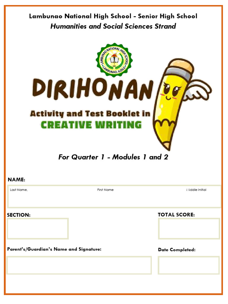 Creative Writing Activity and Test Booklet For Modules 1 and 2 | PDF ...