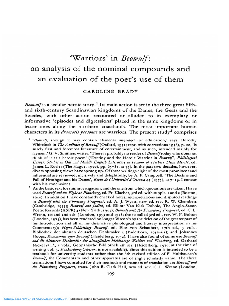 Warriors in Beowulf An Analysis of The Nominal Compounds and An ...