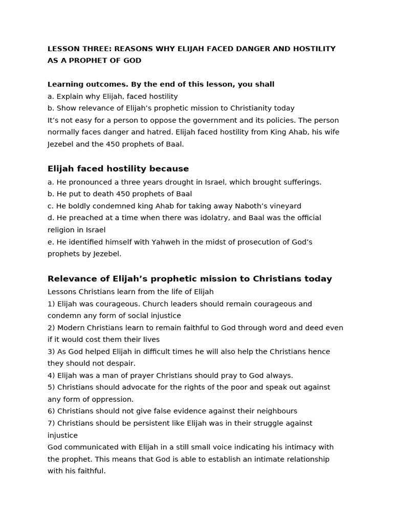 Reasons Why Elijah Faced Danger and Hostility As A | PDF