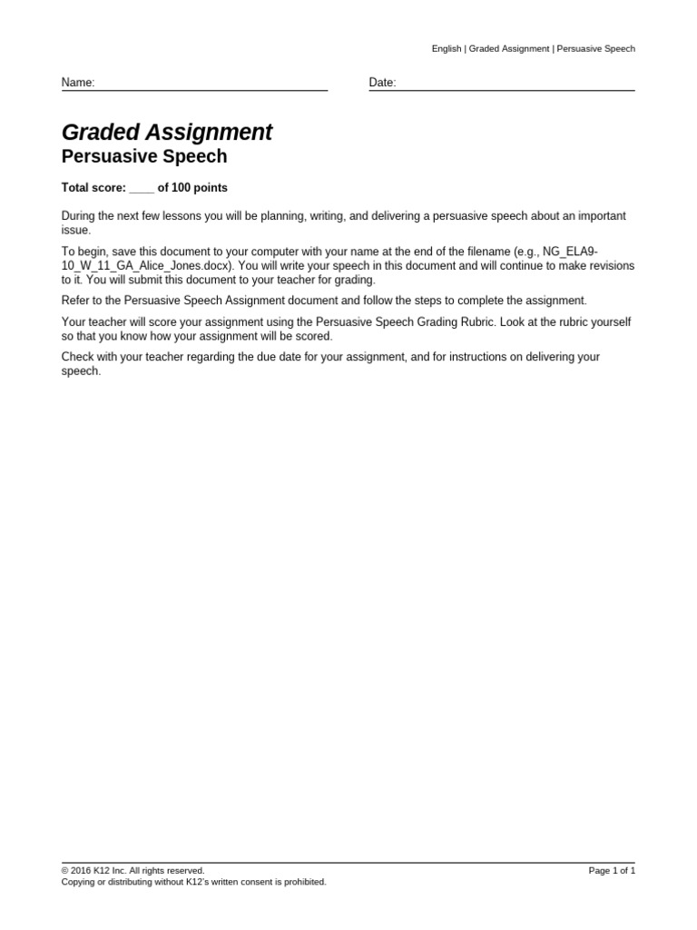 Graded Assignment: Persuasive Speech | PDF