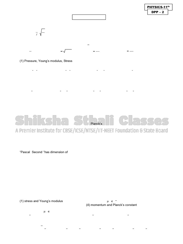 dpp-2 Unit and Dimension | PDF | Force | Momentum