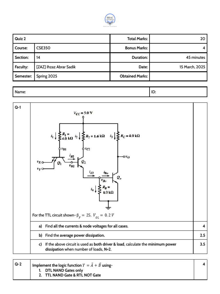 CSE350 Quiz 2 | PDF