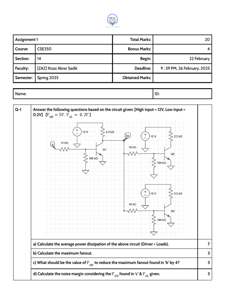 BRACU CSE350 BJT Quiz | PDF