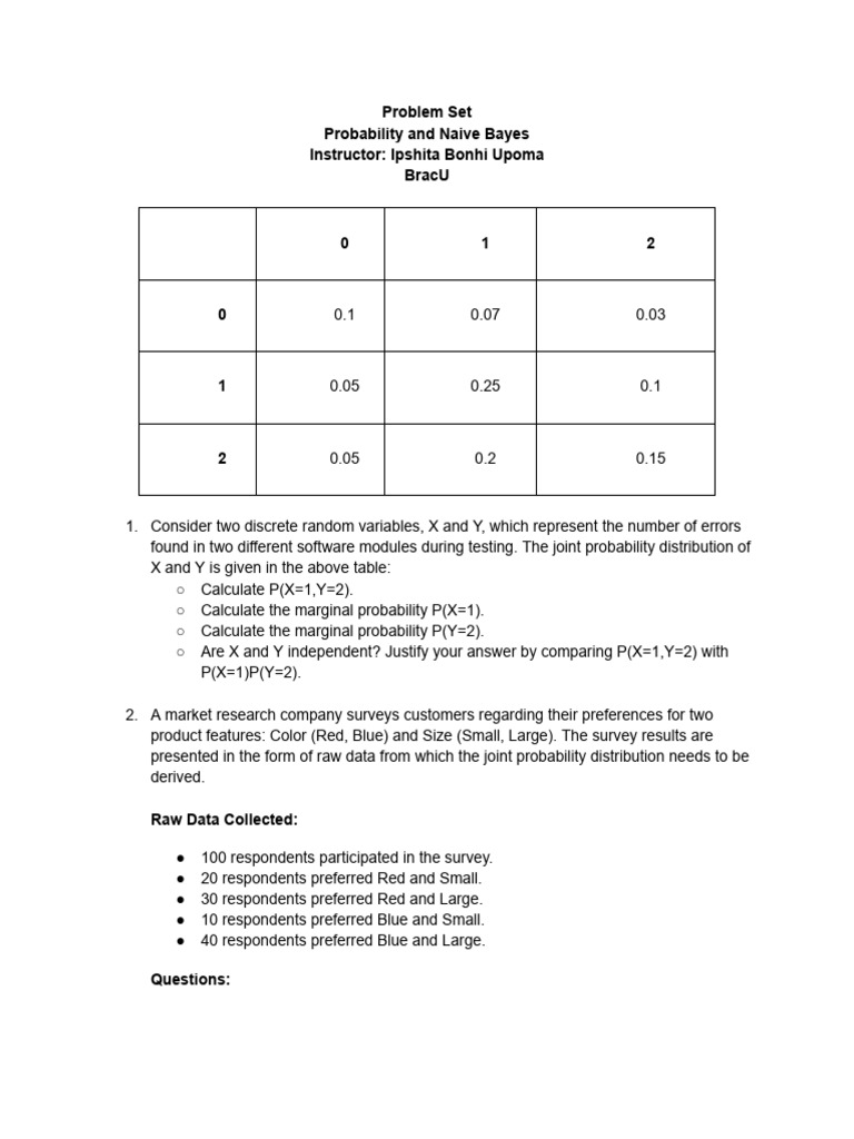 Problem Set Probability and Naive Bayes | PDF | Multiple Choice