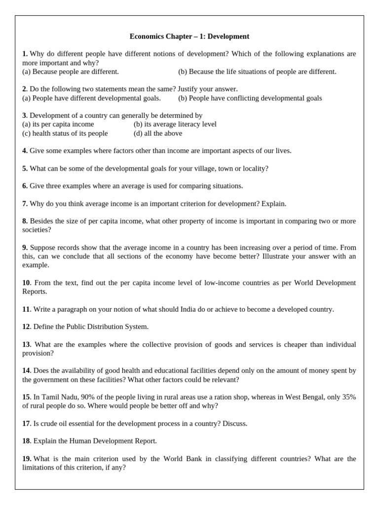 Eco Chap - 1 Development - Extra Questions | PDF | Developing Country | Sustainability