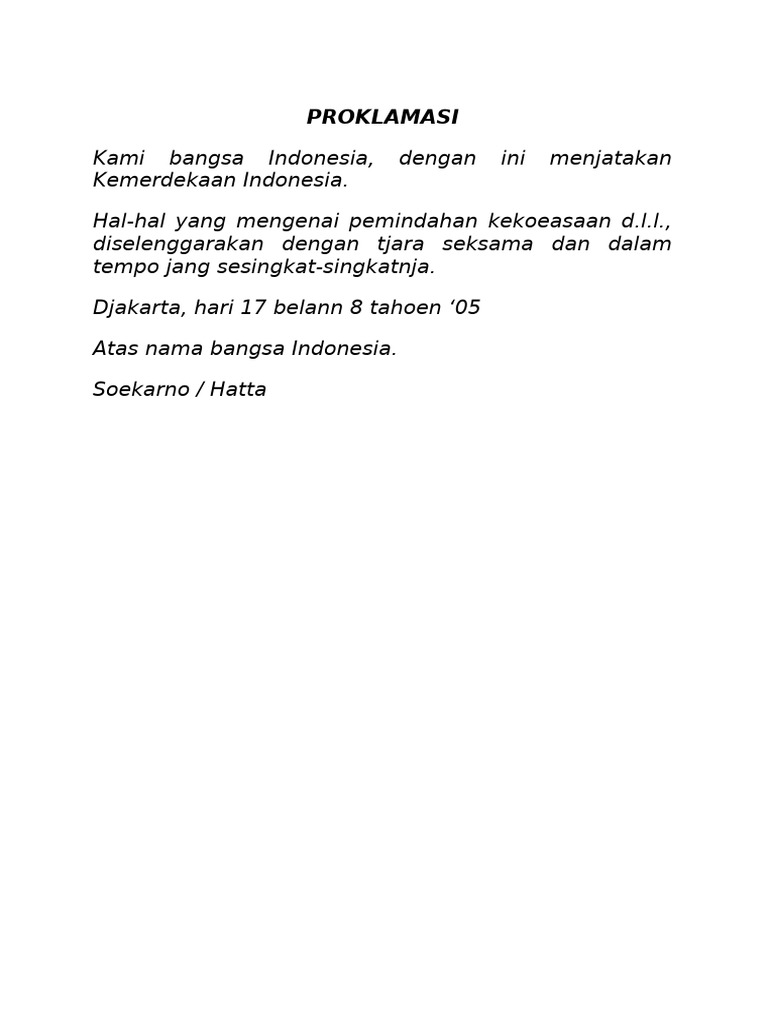 Teks Proklamasi Kemerdekaan 1945 | PDF