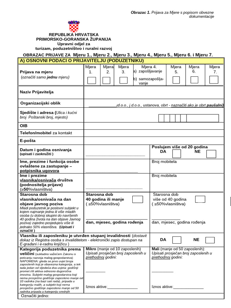 Obrazac1 Prijava Mjera1 7ab | PDF