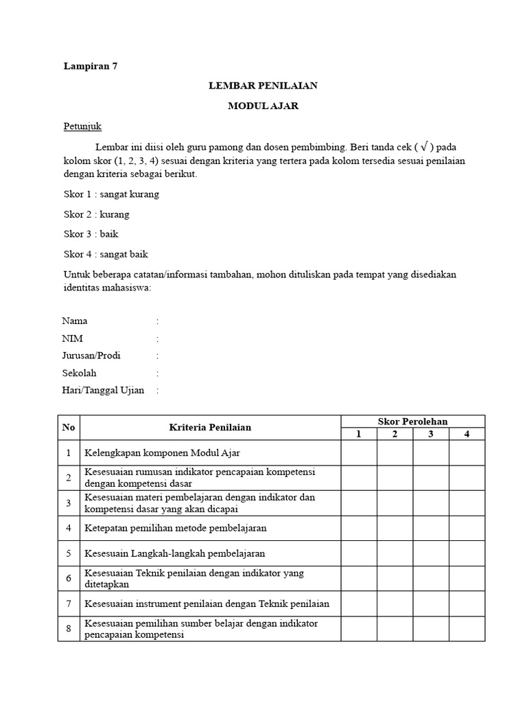 Lampiran Penilaian PLP | PDF