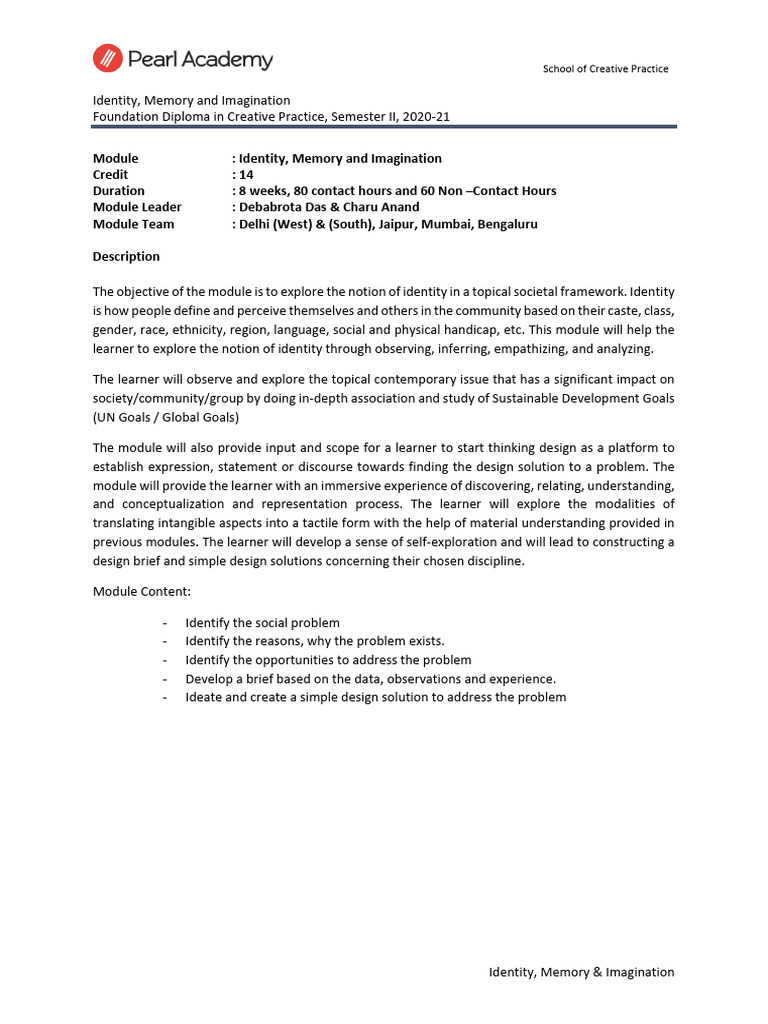 MDF Identity Memory and Imgination_PAN INDIA | PDF | Creativity | Learning