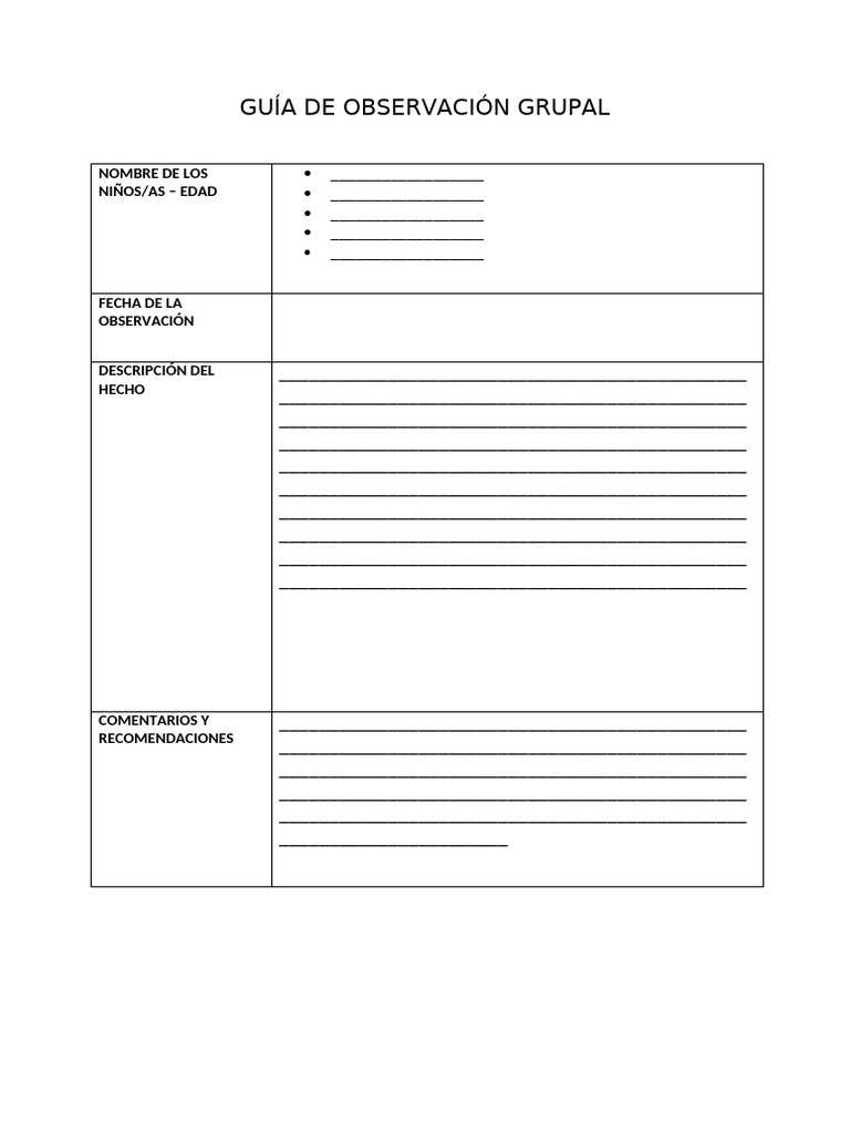 Guía de Observación Grupal | PDF