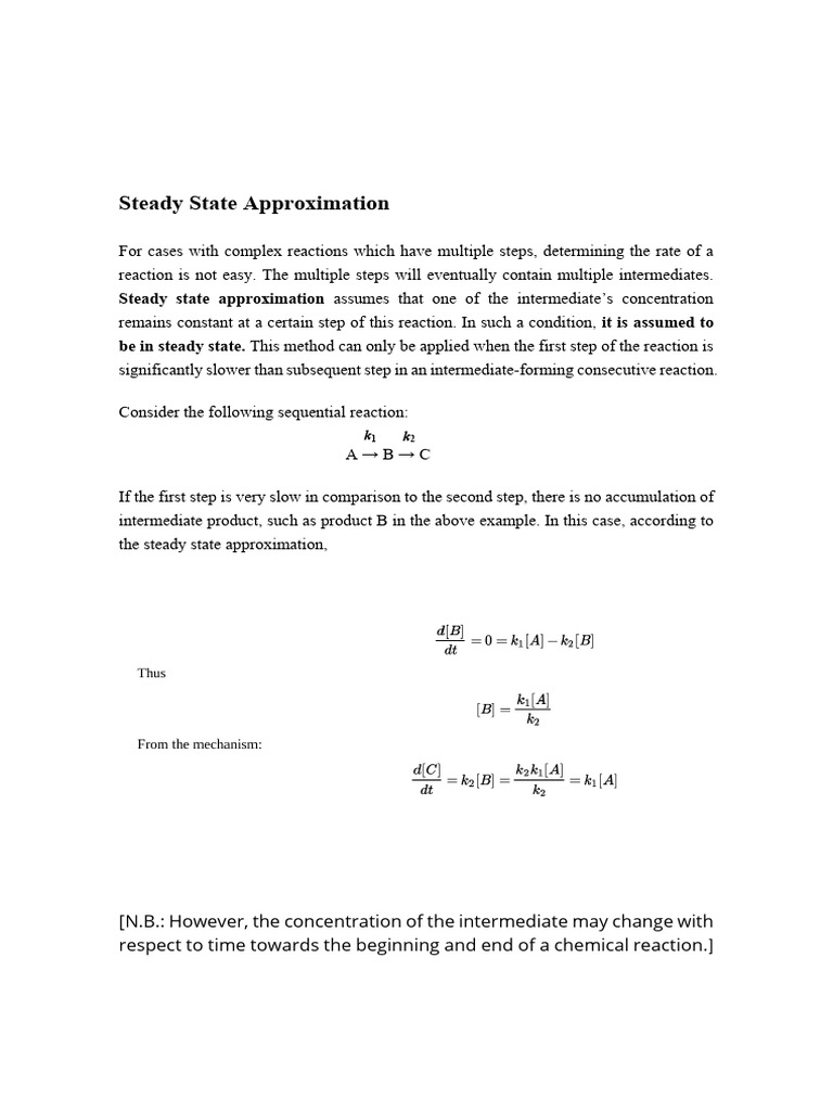 Steady State Approximation For The Students | PDF