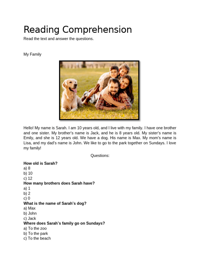 Items de Reading Comprehension Speaking and Listening Skills | PDF | Reading Comprehension ...