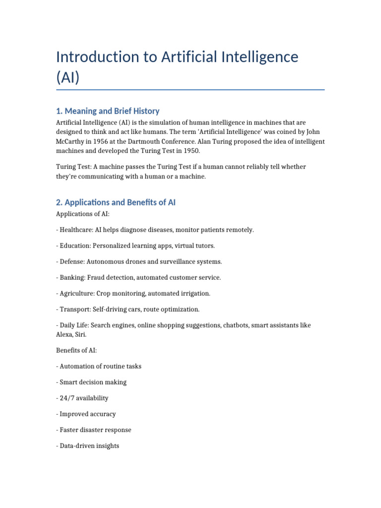 Introduction To AI Notes | PDF