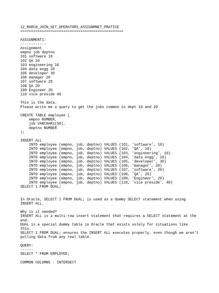 12 March Join Set Operators Assignmnet Pratice | PDF | Data Management ...