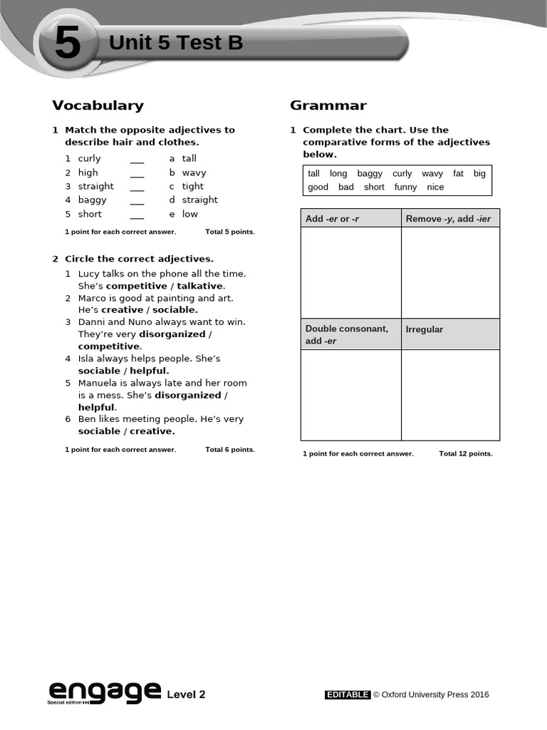 Engage 2 Unit 5 Test B | PDF