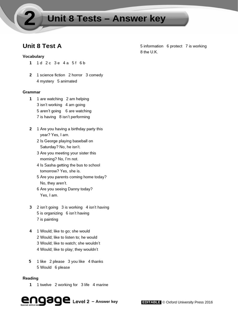 Pre-Intermediate Unit 8 Test Answers | PDF