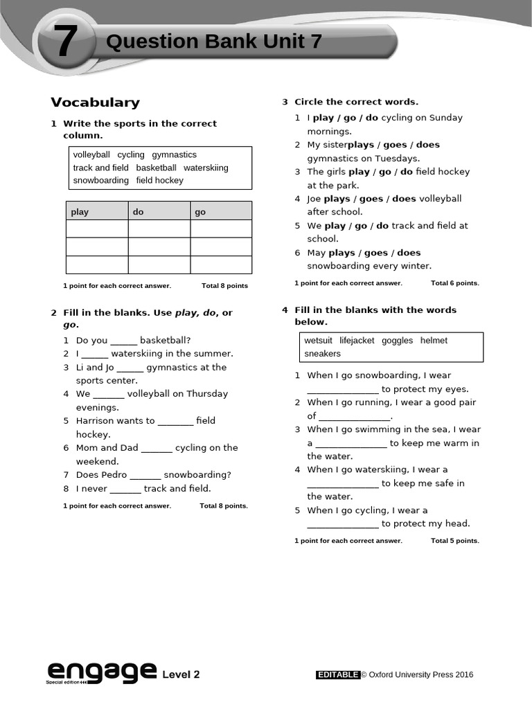 Engage Level 2 Unit 7 Question Bank | PDF