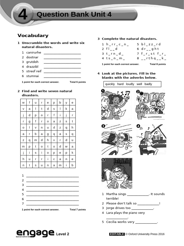 Engage Level 2 Unit 4 Question Bank | PDF | Adverb | Tsunami