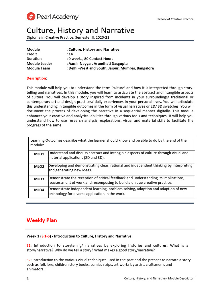 MDF-Culture History and Narratives-2021 | PDF | Narrative | Drawing