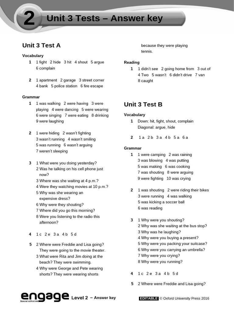 Engage 2 Unit 3 Tests Answer Key | PDF