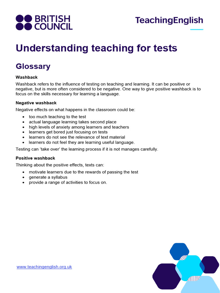 Understanding Teaching For Tests: Glossary | PDF