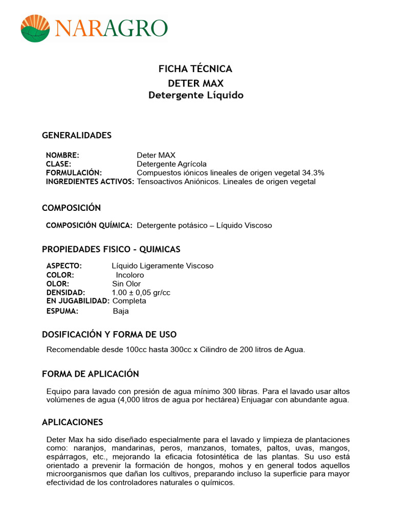 Ficha Tecnica 78 Deter Max | PDF