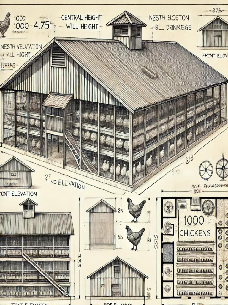 Architectural Drawing of A Poultry House For 1000 | PDF