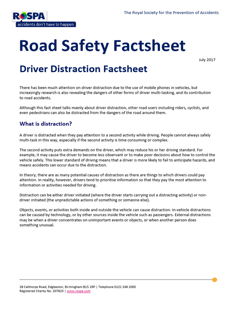 Driver Distraction Road Safety Factsheet | PDF | Traffic Collision ...