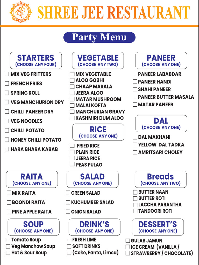 Shree Jee Party Menu | PDF